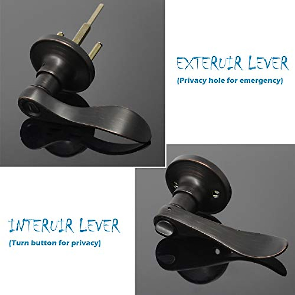 Gobrico Interior Privacy Door Levers for Bathroom Bedroom Keyless Door Locksets Drop Door Handles,Oil Rubbed Bronze Finished, 2pack