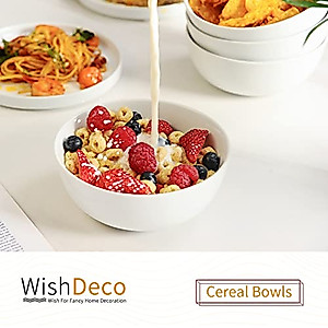 WishDeco Cereal Bowls Set of 4, Ceramic Soup Bowls, 20 Ounce Breakfast Bowls, 6" White Bowls for Dessert, Oatmeal, Pasta, Noodle, Salad, Rice, Microwave & Dishwasher Safe