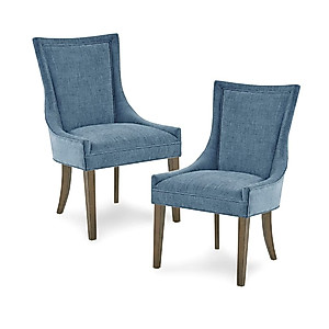 WEALTHOME Set of 2 Traditional Dining Chairs with High-Back and Light Blue Upholstery – Solid Wood Legs in Ultra Grey Finish – Ample Seating, Easy Assembly, Robust 300 lbs Capacity
