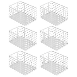 mDesign Metal Steel Wire Storage Basket Bin w/Built-in Handle, Open Top Industrial Design for Closet, Shelf Organization; Organize Clothes, Accessories, Carson Collection - 6 Pack - Matte White