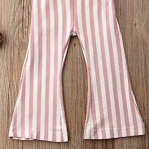 ZAXARRA Toddler Baby Girl Stripes Bell-Bottom Jumpsuit Romper Overalls Long Pants Outfits (1-2 Years, Brown Pink)