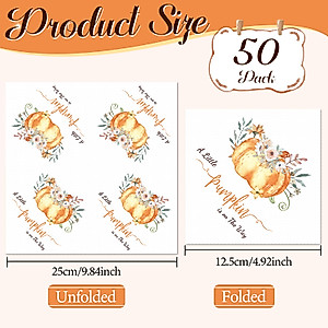 50 Pack A Little Pumpkin is On The Way Disposable Paper Napkins Little Pumpkin Baby Shower Disposable Hand Towel Pumpkin Guest Napkin for Boys Girls Party Supplies for Baby Shower Gender Reveal Party