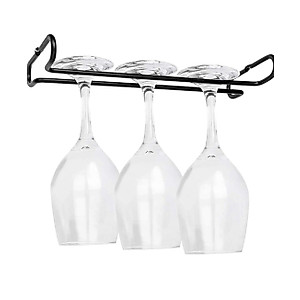 LAP Wine Glass Rack - Under Cabinet Stemware Wine Glass Holder Glasses Storage Hanger Metal Organizer for Bar Kitchen Black (1 Rows 2 Pack)