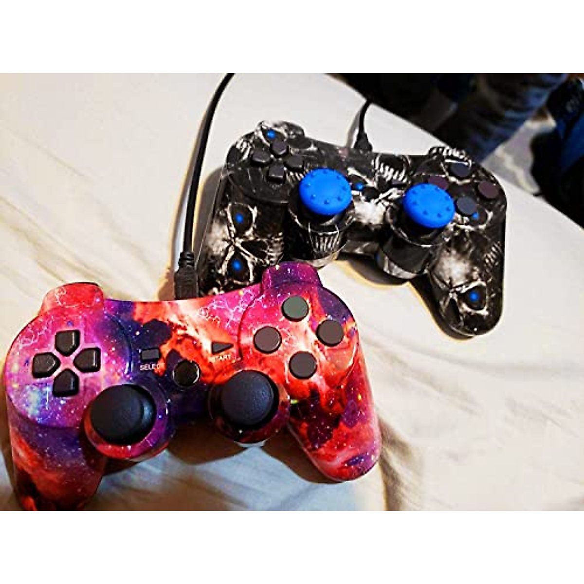 CHENGDAO Controller for PS3 2 Pack Wireless Controller for Playstaion 3 6-Axis with High-Performance Double Shock, Motion Control, USB Charging Cable (Skull + Galaxy)