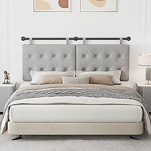 Yojoker Wall Mounted Headboard Queen, Hanging Upholstered Headboards for Queen Size Bed, Boho Floating Dorm Bed Headboard, Upholstery Button Tufted Wall Head Board for Bedroom-Grey