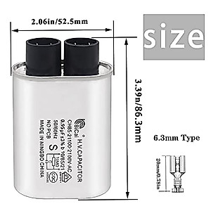 Tnisesm Microwave Capacitor 0.95uF 2100V, High Voltage Capacitor 1/4" Standard Terminal Connection Pin, Compatible with Whirlpool etc.