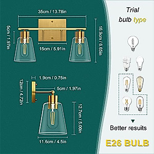 EnweMahi 2 Light Gold Bathroom Light Fixtures, Brushed Brass Wall Sconce, Modern Vanity Lights for Bathroom for Mirror, Corridor, Bedroom…