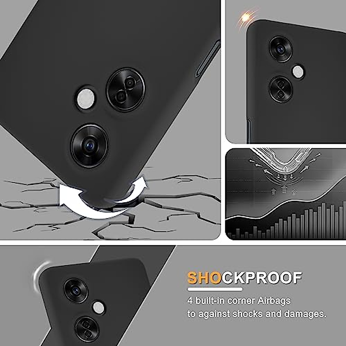 YENAPOON for OnePlus Nord N30 5G Case and 1 Pack Tempered Glass Screen Protector, Slim Liquid Silicone Shockproof Protective Case - Black