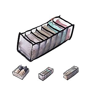 BlackeEight Foldable Underwear Drawer Organizer,6/7/11 Grid Mesh Nylon Closet Clothes Dividers Dresser Compartments for Bras Socks Underpants Panties and Ties (Black Panties Style)
