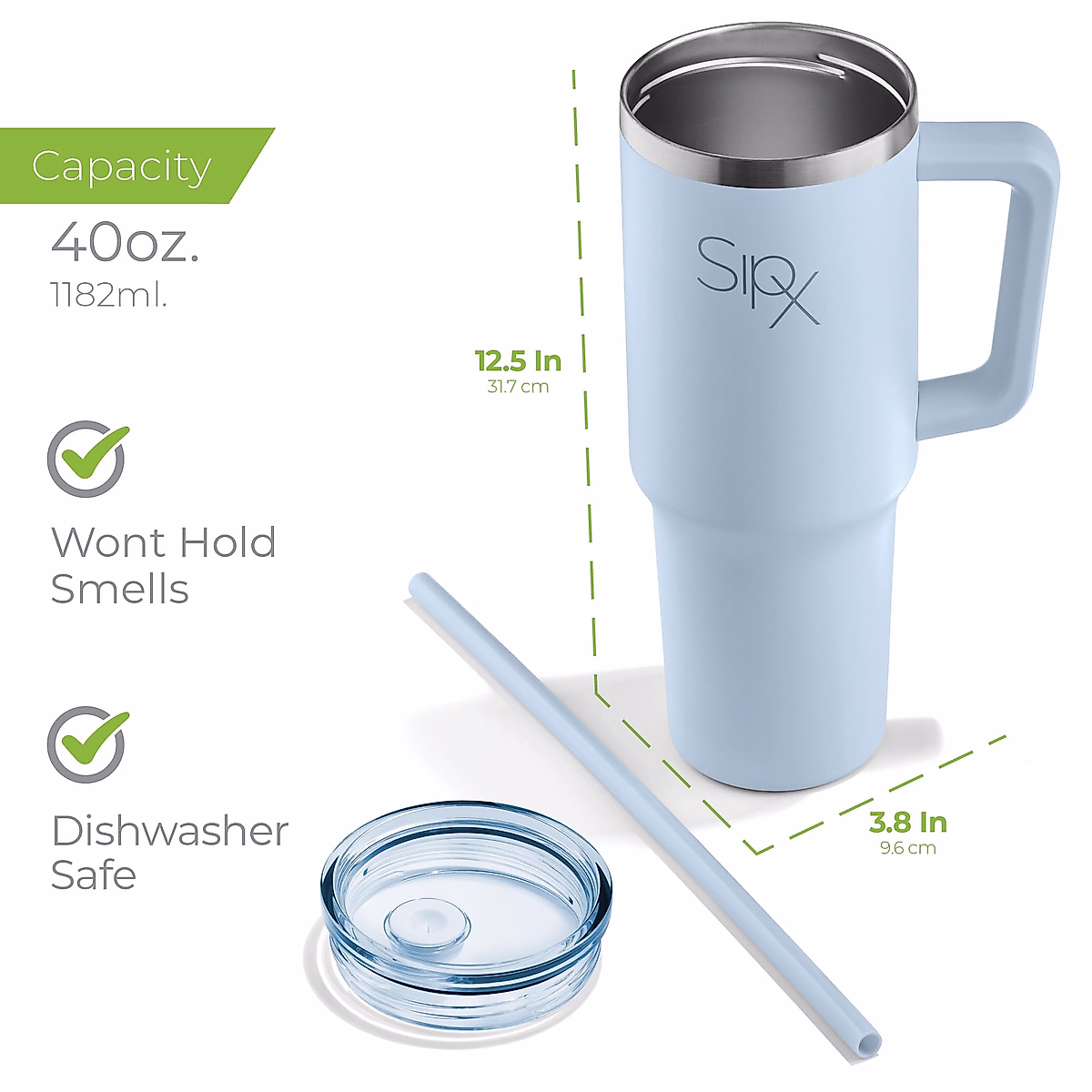 SIPX™ Insulated Tumbler With Lid And Straw, 40oz. Tumbler With Handle Keeps Cold 12 Hours, Water Bottle Thermos With Lid, BPA-Free Reusable Insulated Coffee Tumblers, Travel Mug Great For Beach Party