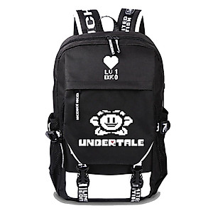 WANHONGYUE Undertale Game Laptop Backpack Rucksack Travel Sports Casual Daypack with USB Charging Port Black / 4