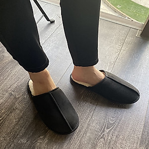 Vansarto Mens Scuff Slippers Micro Suede Memory Foam Slide Clogs Slip on Indoor Outdoor House Shoes, Black, Size 11-12