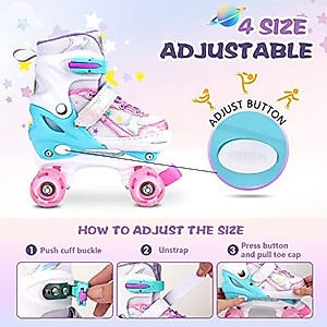 Runcinds Toddler Roller Skates for Girls Kids, 4 Size Adjustable Kids Roller Skates for Little Girls with Light Up Wheels