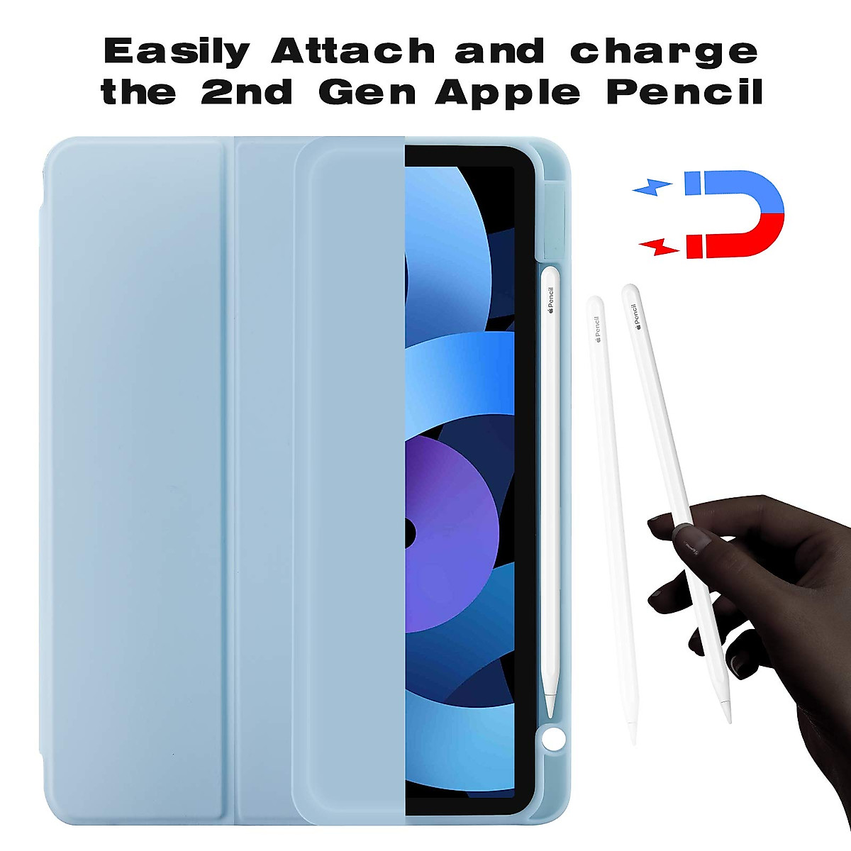 iPad Air 11 Inch Case 2024 / Air 6th 5th 4th Generation 2022/2020 10.9 Inch with Pencil Holder [Full Body Protection + Apple 2nd Pencil Charging and Auto Wake/Sleep] Smart Stand Case (Sky Blue) ﻿