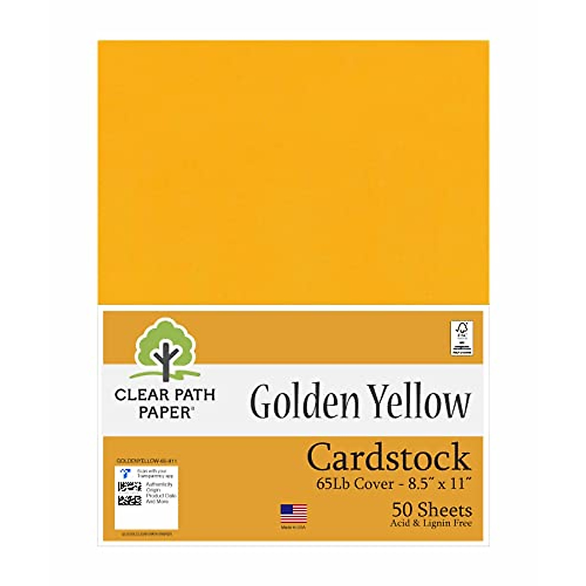 Golden Yellow Cardstock - 8.5 x 11 inch - 65Lb Cover - 50 Sheets - Clear Path Paper