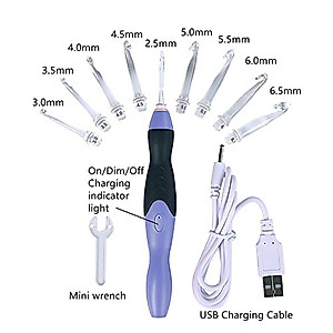 Lighted Crochet Hooks Set- Rechargeable Crochet Hook with Latest Case, 9 in 1 Interchangeable Heads Light Crochet Hooks with Accessories