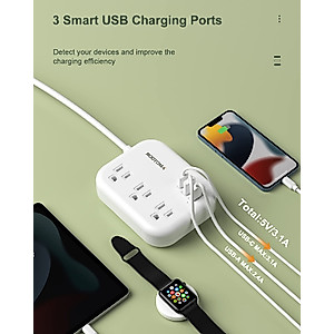 European Travel Plug Adapter with USB C, ROOTOMA Outlet Converter US to Europe 3 Outlets 3 USB Ports, International Power Strip for EU Spain France Germany Iceland Greece, 3ft, White