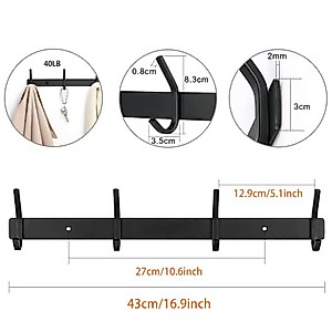 JOLY FANG Coat Rack Wall Mounted, 17 inch Coat Hook for Hanging, Heavy Duty Stainless Steel Coat Hanger Wall Mount for Entryway Bathroom Kitchen ( 4 Hooks )
