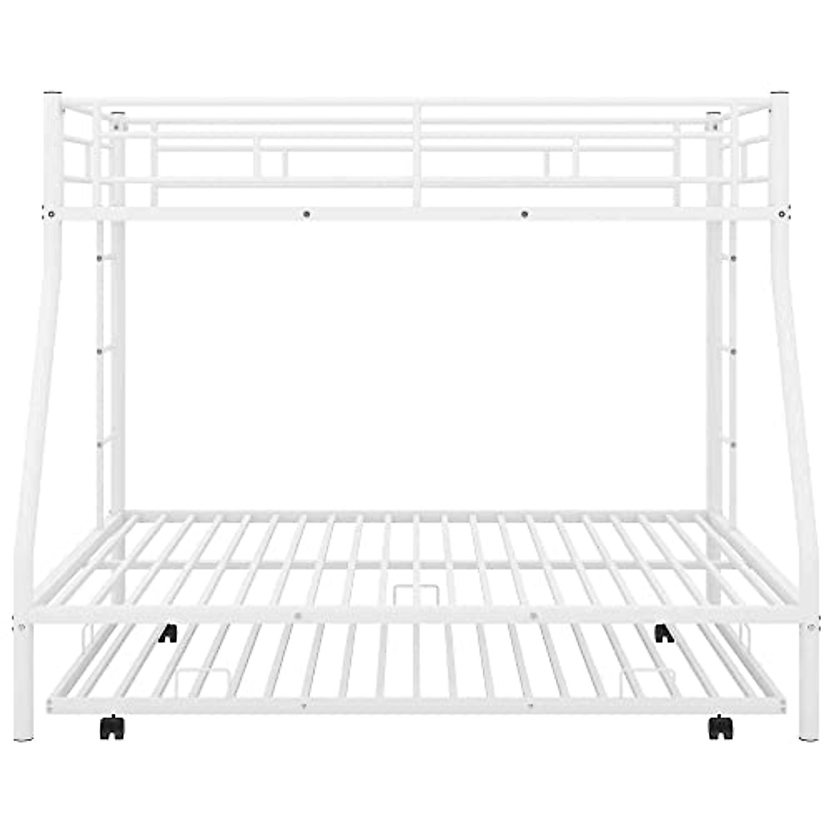 Tulib Twin Over Full Metal Bunk Bed with Sturdy Steel Frame, Bunkbed with Twin Size Trundle, Two-Side Ladders, No Spring Box Required, White