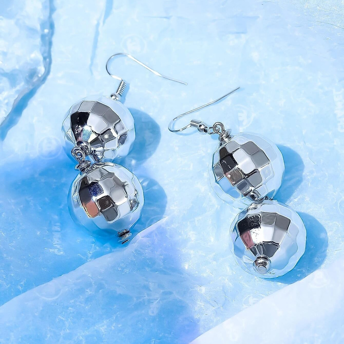 Disco Ball Earrings 60's 70's Silver Mirror Disco Ball Sunflower Pendant Ball Earrings Masquerade Costume Halloween Accessories- 2 silver