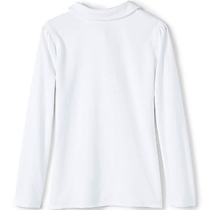 Lands' End Uniform Girls Long Sleeve Plain Knit Peter Pan Polo White Kids Medium