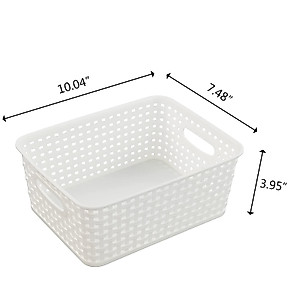 Neadas Plastic Weave Storage Basket, Plastic Shelf Basket Bin, 6 Packs