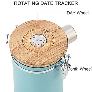 TEDSWAIT Coffee Canisters Airtight Coffee Bean Storage Container Kitchen Stainless Steel Food Storage Container with Scoop Date Tracker & CO2 Valve 61Fl Oz (Lake Blue)