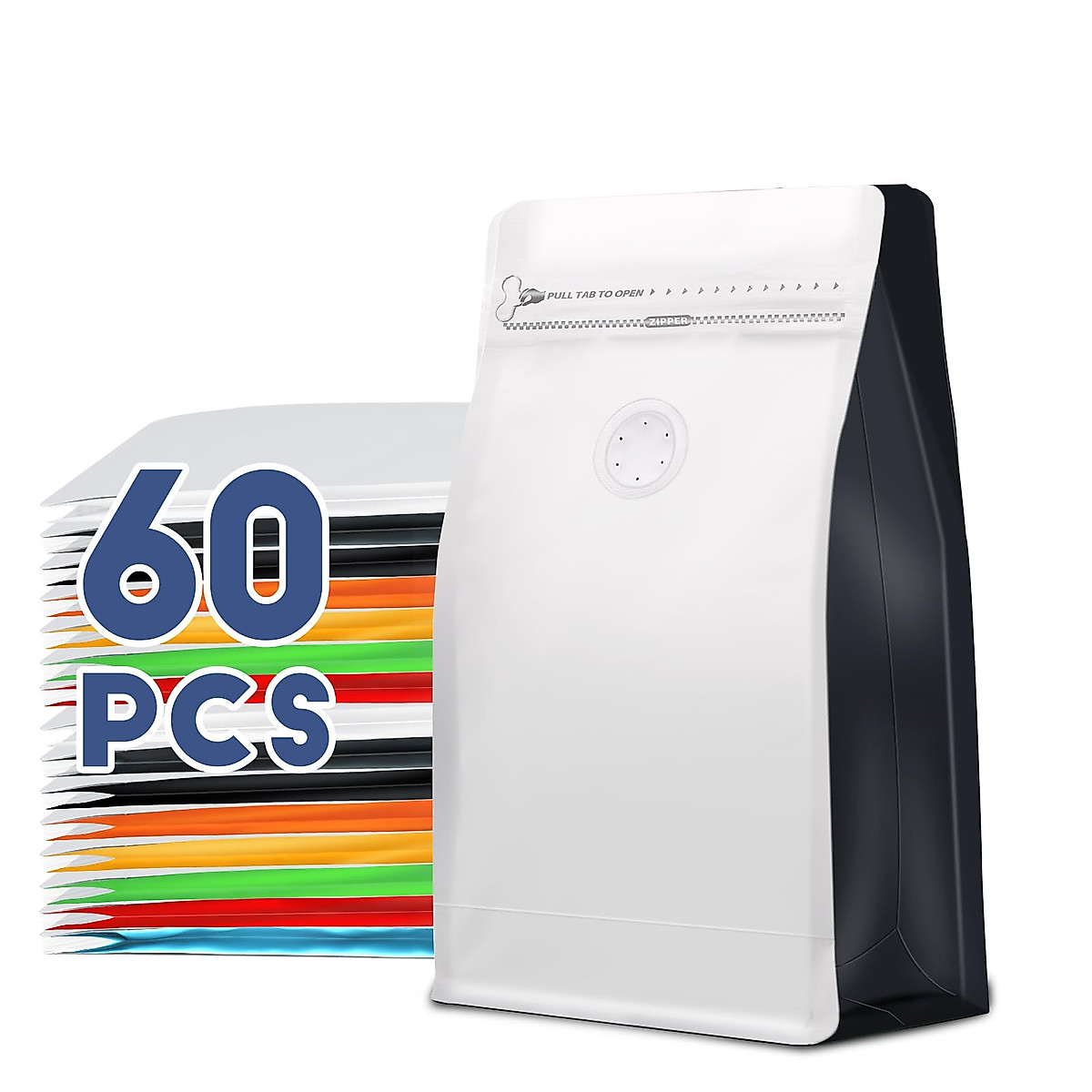 8oz 1/2 lb 60pcs Coffee Bags with Valve,Coffee Packing Bags Vented Coffee Bean Bags Barrier Bags Store Bags for Coffee Packaging， Coffee Storage Pouches Coffee Bag Zipper with Seal（White+Black）