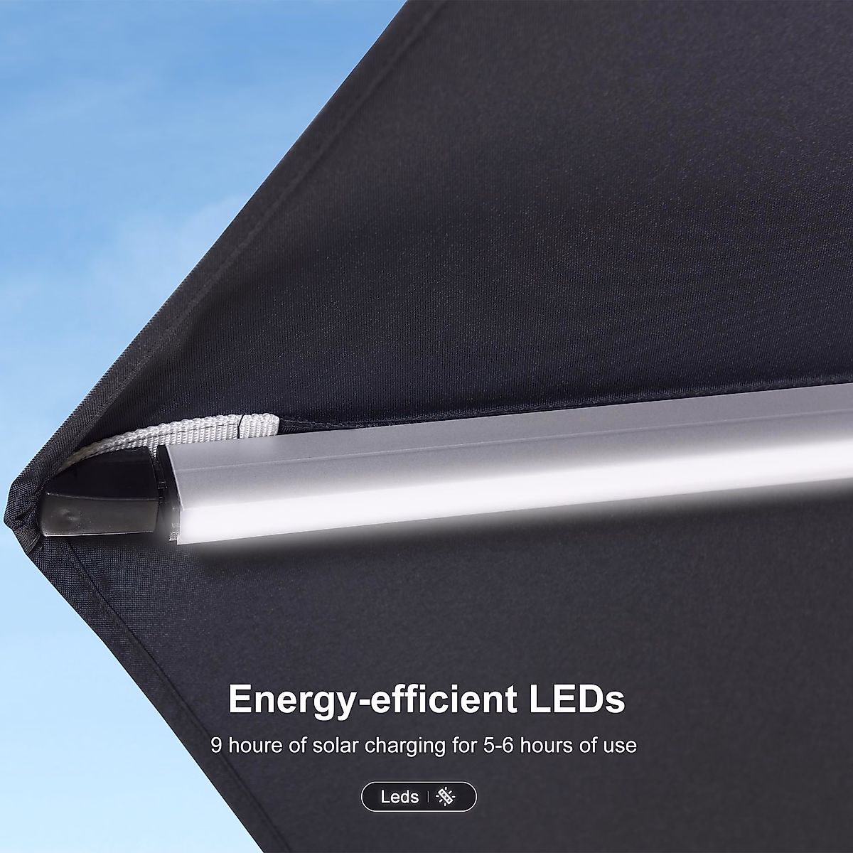 PURPLE LEAF 9 Feet Double Top Deluxe Solar Powered LED Square Patio Umbrella Offset Hanging Umbrella Outdoor Market Umbrella Garden Umbrella, Grey