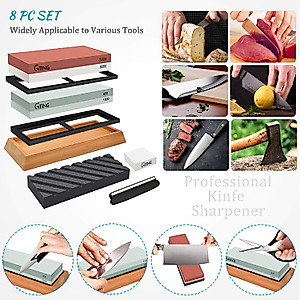 Sharpening Stone Whetstone Knife Sharpener, G-TING 400/1000 and 3000/8000 Grit Knife Sharpening Kit Wet Stone with Flattening Stone, Angle Guide, Non Slip Bamboo Base for Kitchen Knives, Pocket Knife