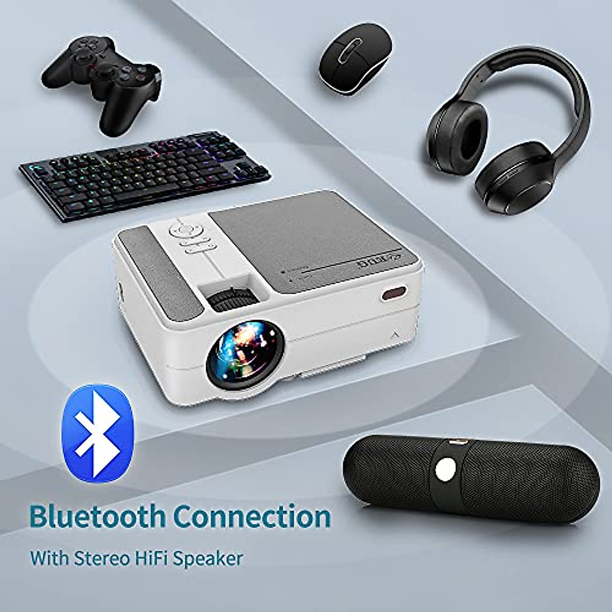 WIKISH Mini Portable Wireless Wifi Projector Bluetooth Led Outdoor Movie Hd Home Theater Video Mirror Projector for iPhone Android Gaming Ps4 Hdmi Usb