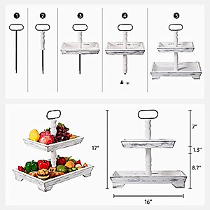 HAPOO Tiered Tray Two Tiered Tray for Easter Fall Halloween Thanksgiving Christmas Decors Wood Farmhouse Tiered Tray Stand for Countertop