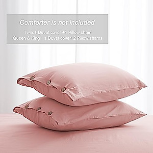 SunStyle Home 100% Washed Cotton Duvet Cover Set Breathable Soft Queen Burnished Lilac Duvet Cover 3 Pieces Solid Color Bedding Set with Buttons Closure Comforter Cover Set (1 Duvet Cover +2 Shams)