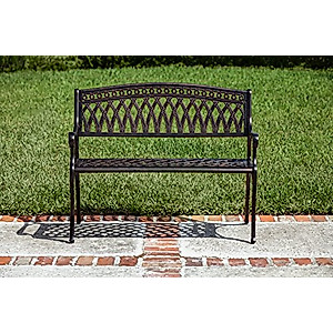 Patio Sense 62441 Simone Cast Aluminum Patio Bench Heavy Duty Rust Free Metal Construction Front Porch, Backyard, Lawn, Garden, Pool, Deck, Outdoors - Antique Bronze Finish