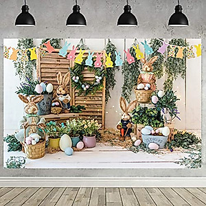 Easter Photography Backdrop Egg Bunny Garden Flower Decoration Photo Background Birthday Party Supplies Newborn Baby Portrait Booth Props 7x5FT