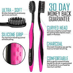 Dental Check 12 Pack Toothbrush, Natural Teeth Whitening Solution, Ultra-Soft Bristles for Dental Care, Angled Bristles for Hard-to-Reach Areas, Clean Away 99% of Plaque & Brighten a Smile (Charcoal)