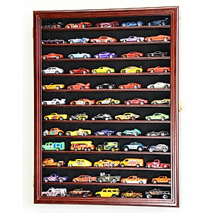 Hot Wheels Matchbox 1/64 Scale Diecast Model Display Case Cabinet Wall Rack w/98% UV Door -Cherry