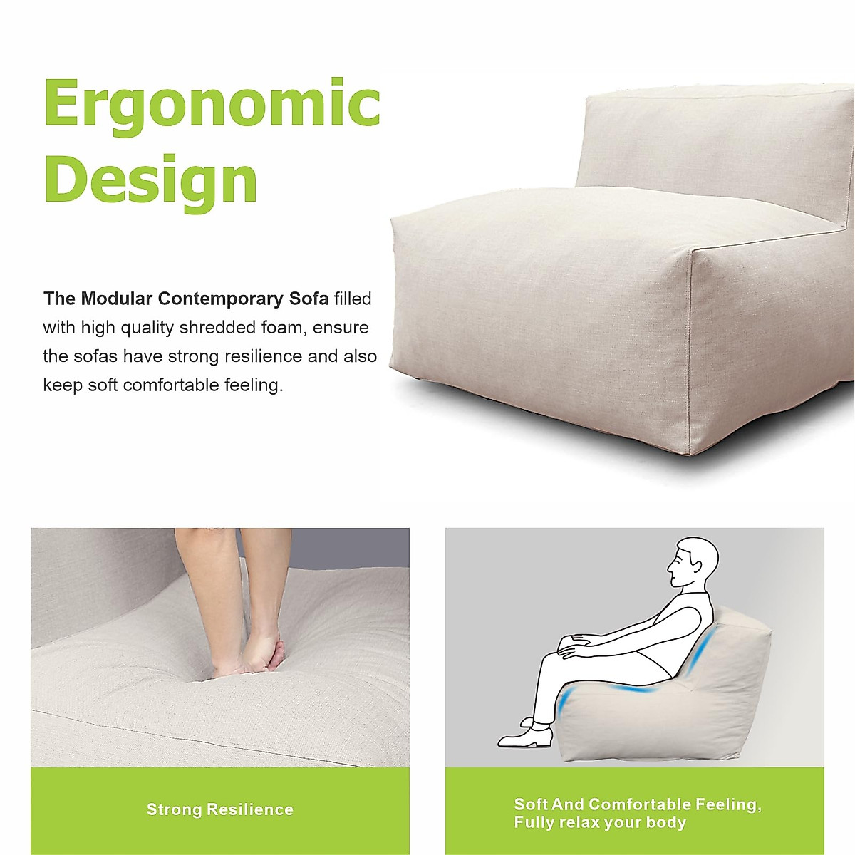 Patio Furniture Set Bean Bag Chairs Calaluna 5PC Outdoor Chairs Sectional Conversation Patio Set Daybed Furniture Outdoor Sofa Couch High Density Foam Filling Modern Comfy Patio Couch (light beige)