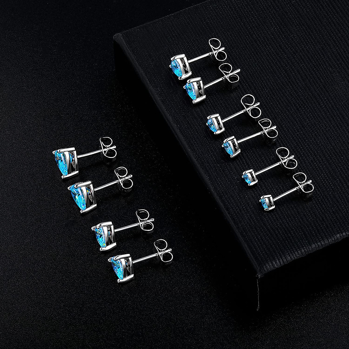 MDFUN 18K White Gold Plated Heart Shape Cut Cubic Zirconia Birthstone Stud Earring Pack of 5 Pairs (12-December-Turquoise)