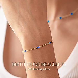 LOUISA SECRET Birthstone Bracelets for Women Girl, 925 Sterling Silver Dainty Simple Women Charm Link Bracelet, Birthday Anniversary Jewelry Gifts for Woman Girlfriend Mother Mom Her Wife
