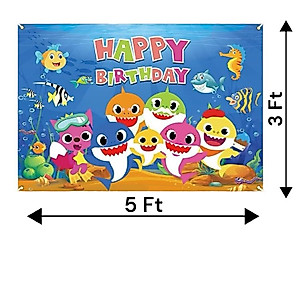 TUHI Baby Shark Backdrop, Baby Shark Party Supplies, Baby Shark Birthday Decorations Blue Cartoon Whale Ocean Photo Background (Blue, 5 Ft X3 Ft)
