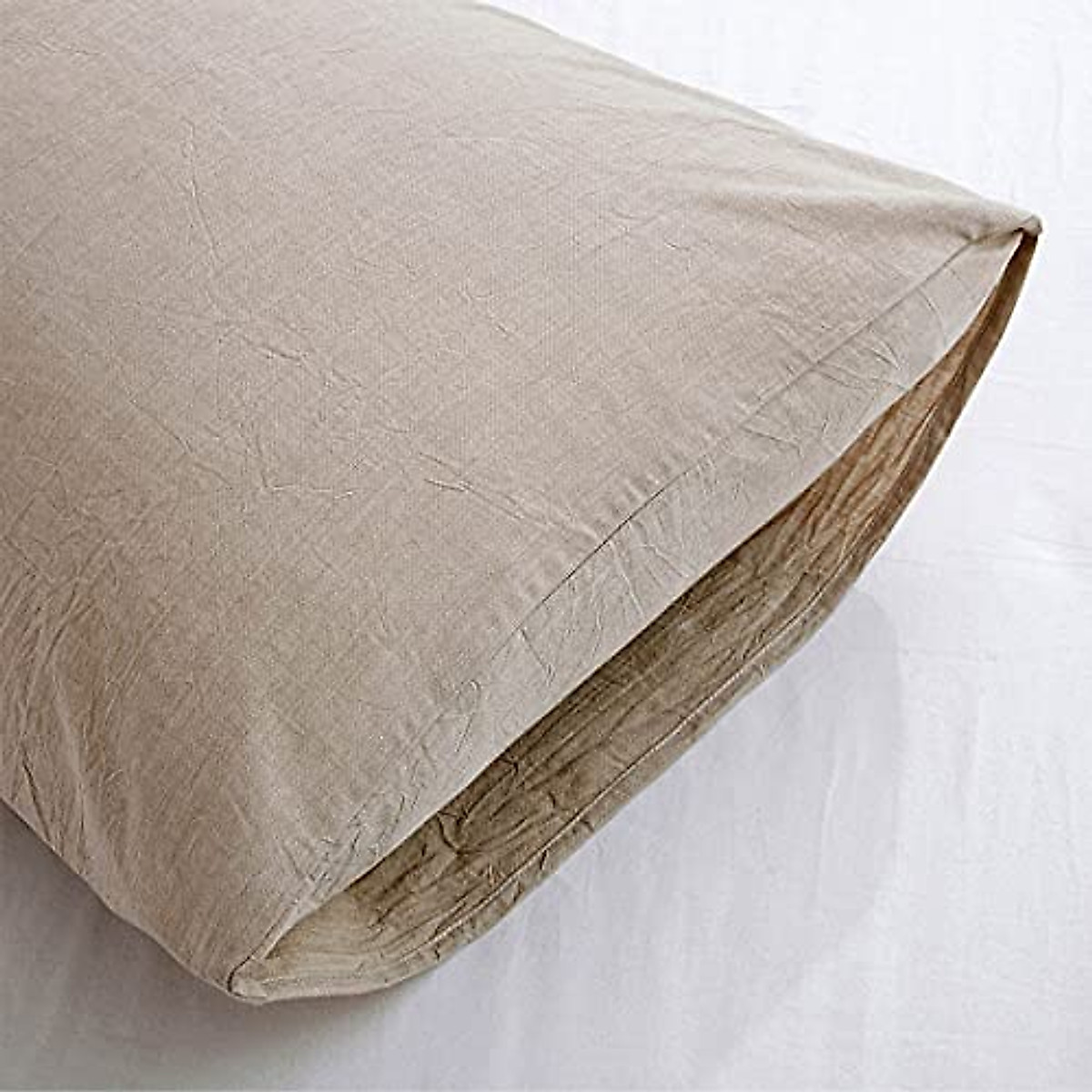 LOVQUE 100% Washed Cotton Duvet Cover Queen Size, Beige Fade-Resistant Linen Like Natural Bedding Set (No Comforter), 90x90 Inches