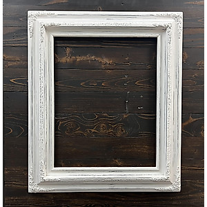 11 x 14 Traditional Compo ornate picture frame, Distressed White, custom frame, hand made (WITH PLEXIGLASS AND BACKING)