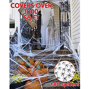 Halloween Spider Web Decoration with 80 Fake Spiders Haunted House Props