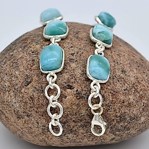 DESIGN HUB Blue Larimar Stone Bracelets 925 Silver Overlay For Women Girl Gifts - Gemstone Adjustable 7.5" Cushion Cabochon Link Bracelets Christmas Gifts For Her (Bracelet Style 2)