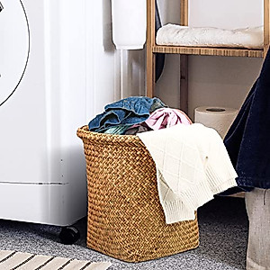 Operitacx Waste Basket Basket Woven Waste Rattan Trash Laundry Hamper Trash Can Garbage Container Bin Storage for Plant Pot Clothes Sundries 10.4X11.4 inch Laundry Wicker Seagrass Baskets