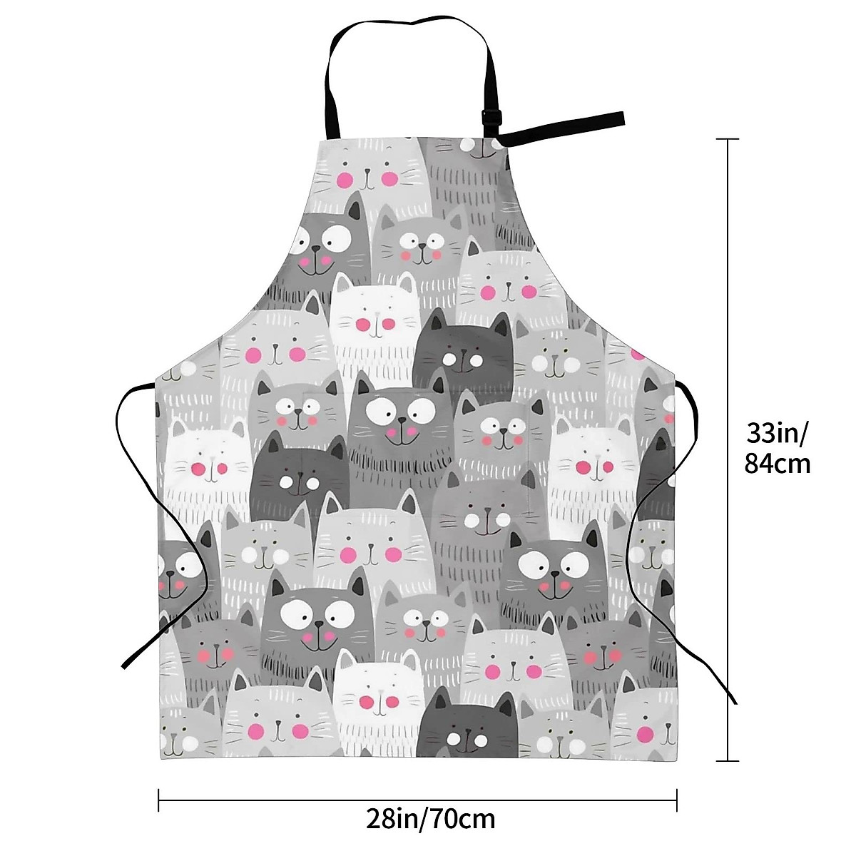 Nameapo Cartoon Kitty Cat Home Aprons 2 Pockets 33"×28" for Men Women, Cute Animal Gray Waterproof Crafting Restaurant Baking/BBQ Apron