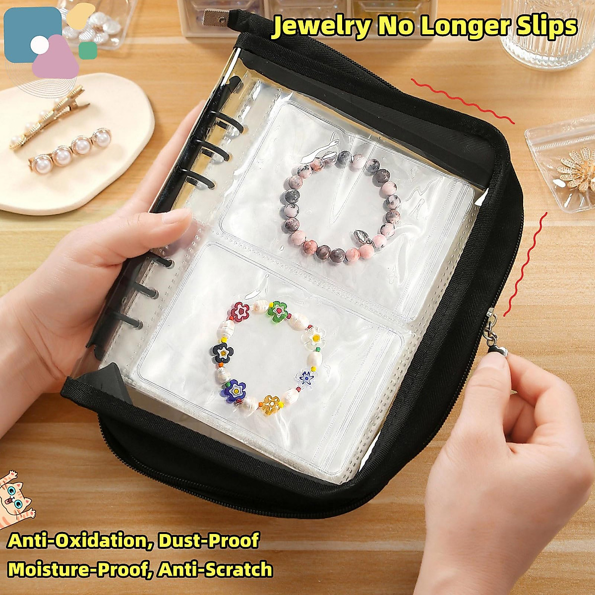 AVELIO Bracelet Storage Organizer Travel Jewelry Organizer Transparent Jewelry Storage Book High Capacity for Earring, Necklace, Ring, With pvc Jewelry Pouches Zipper Bags