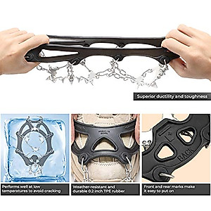 Crampons Ice Cleats, Sportneer Snow Cleats for Shoes and Boots Ice Shoes Grippers with 19 Stainless Steel Spikes Crampons for Hiking Boots Women Men Hiking Fishing Walking