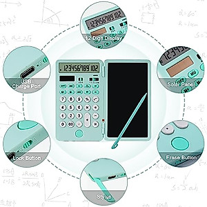 Calculator with Writing Tablet, Wjiang Dual Power Calculator Foldable Desktop Calculator 12 Digit LCD Display Basic Calculator Pocket Calculator for School Students Office Business (Blue)